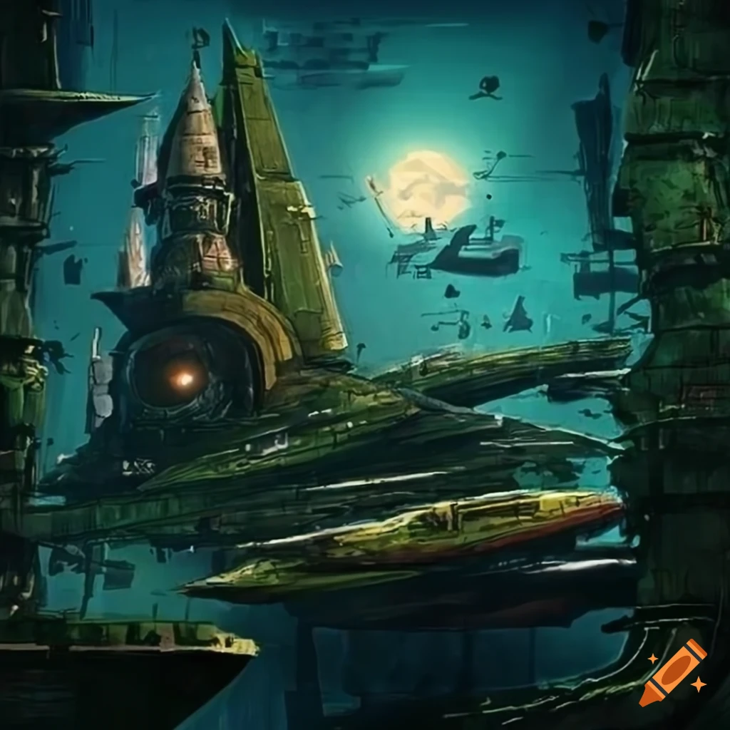 Artistic depiction of an overgrown space ship on Craiyon