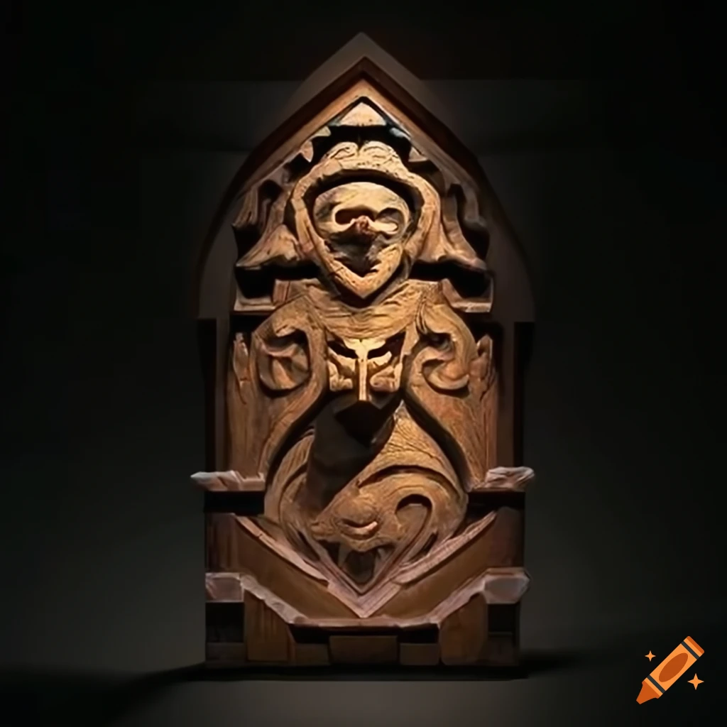 Detailed architectural stave carving artwork on Craiyon