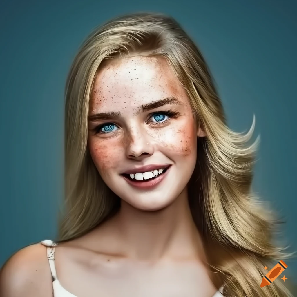 Portrait Of A Beautiful Woman With Freckles And Blonde Hair On Craiyon