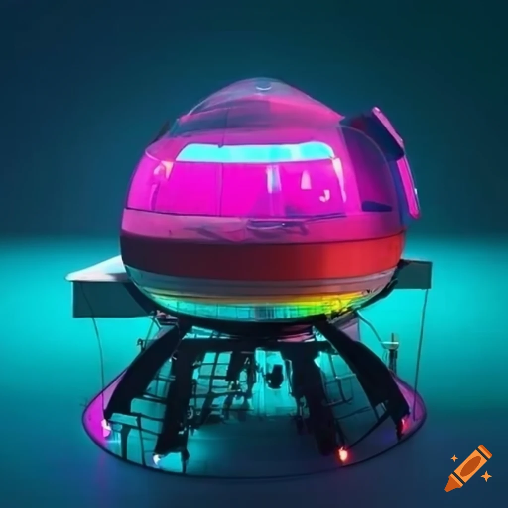 Retro futuristic space colony structures with colored glass on Craiyon