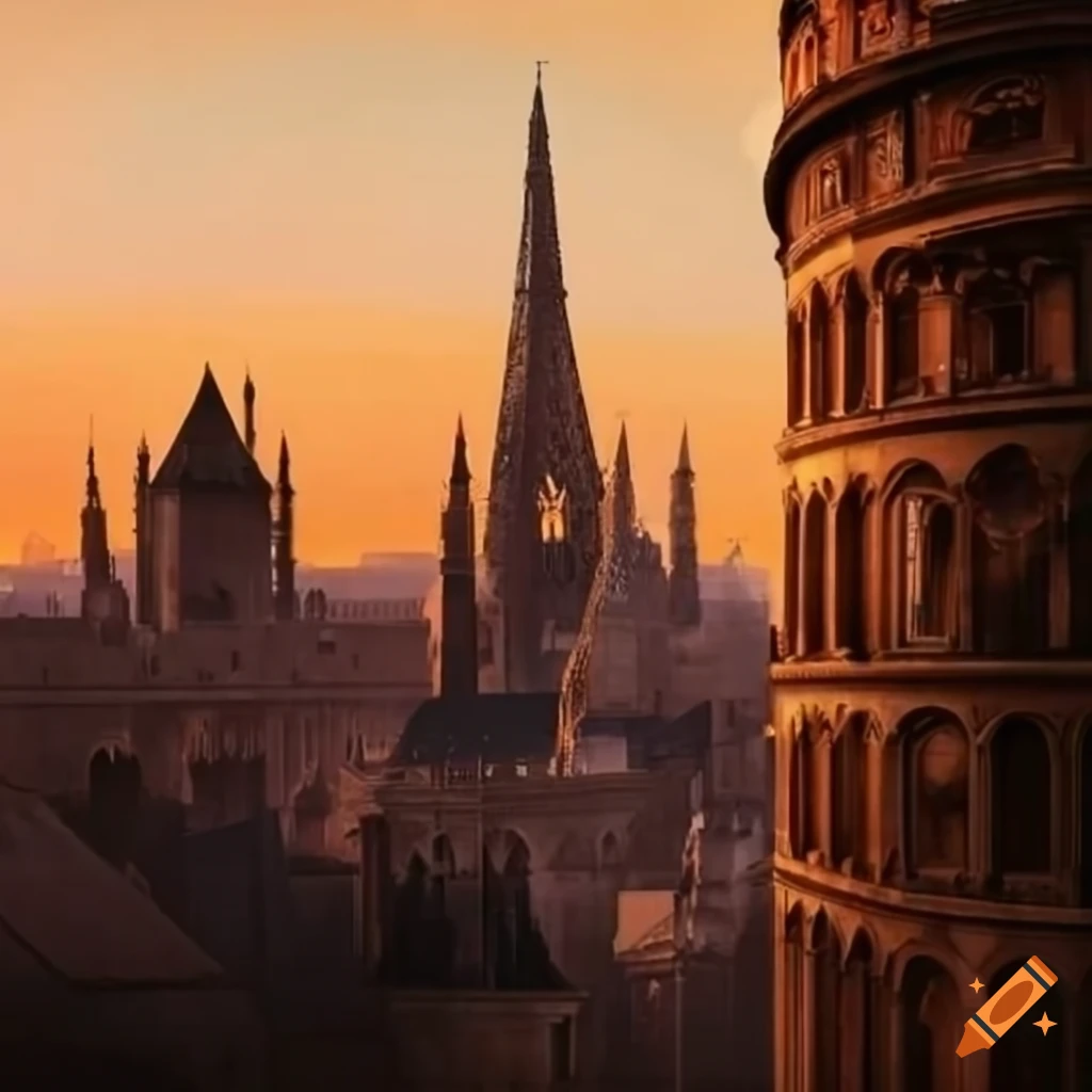 View of Medieval Paris with Elven and nouvea architectural elements on ...