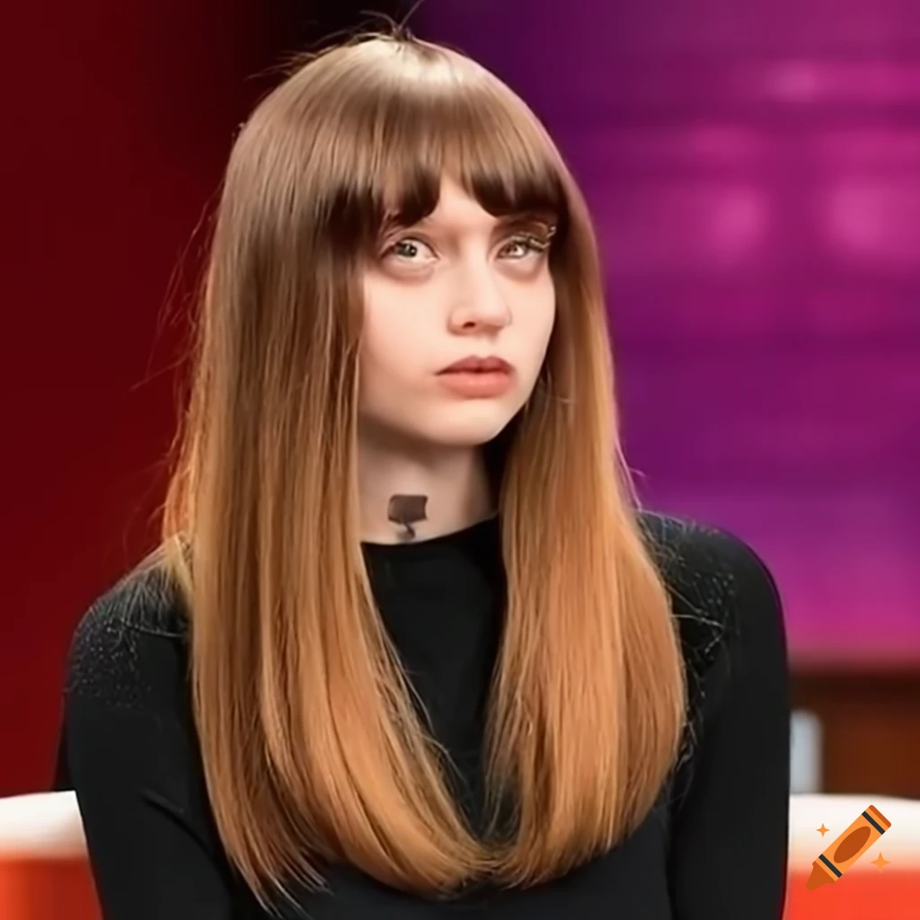 Mia Goth Getting Her Bangs Trimmed On A Talk Show On Craiyon