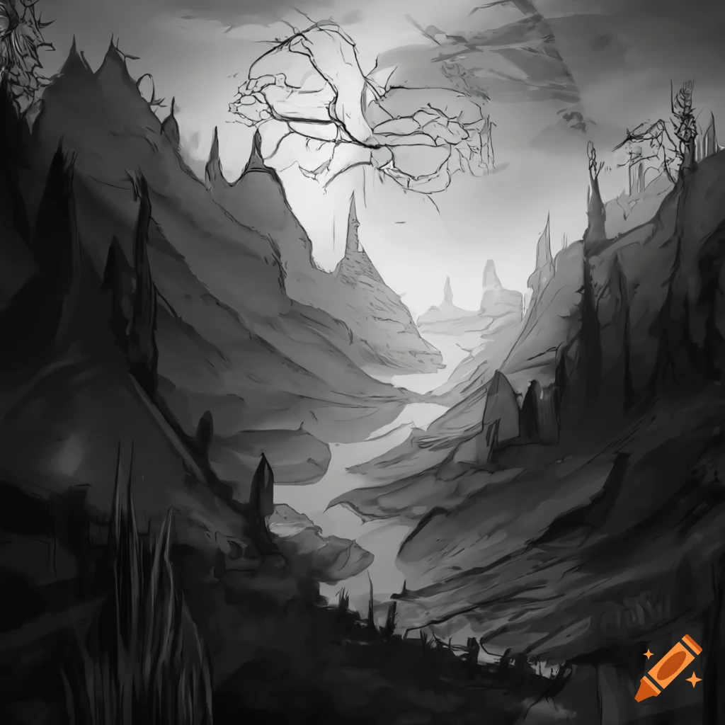 Fondo de pantalla estilo cómic de un paisaje oscuro y desolado on Craiyon