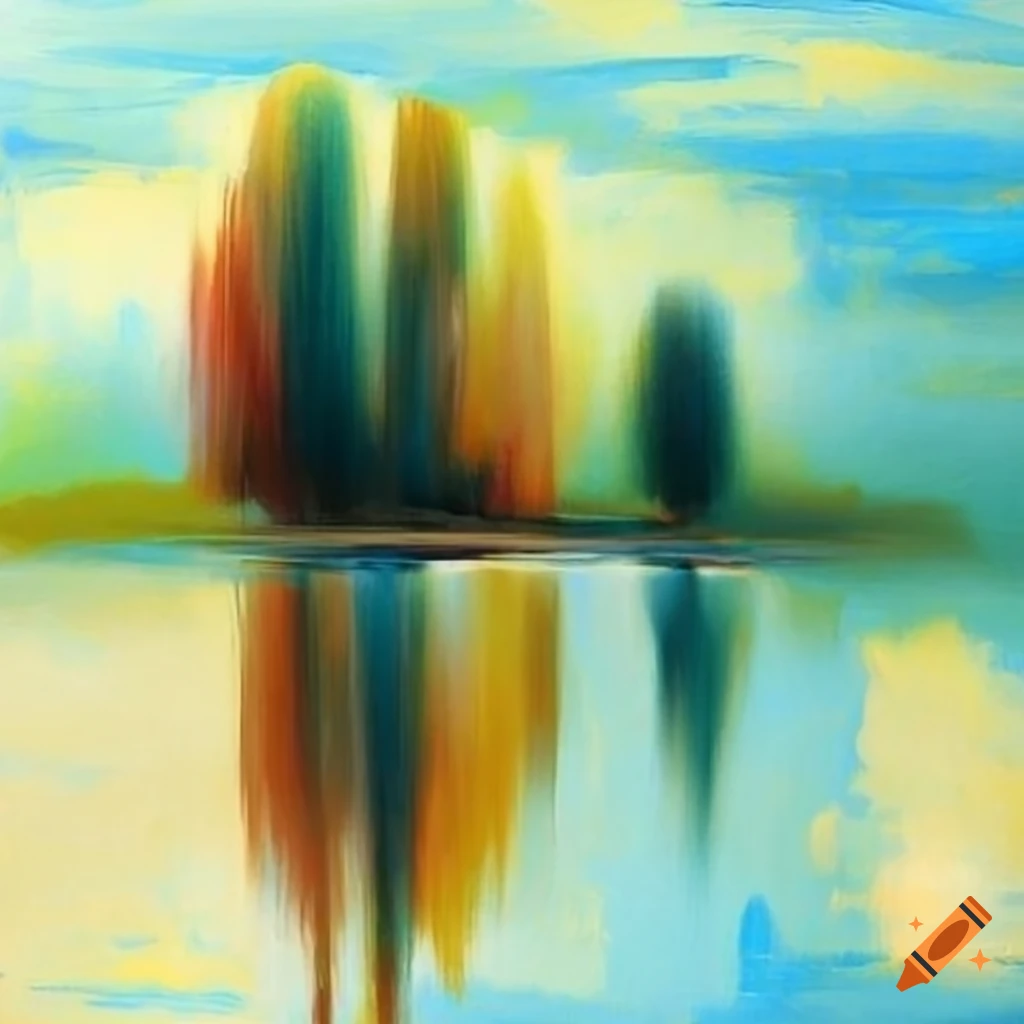 Abstract painting of trees by the river on Craiyon