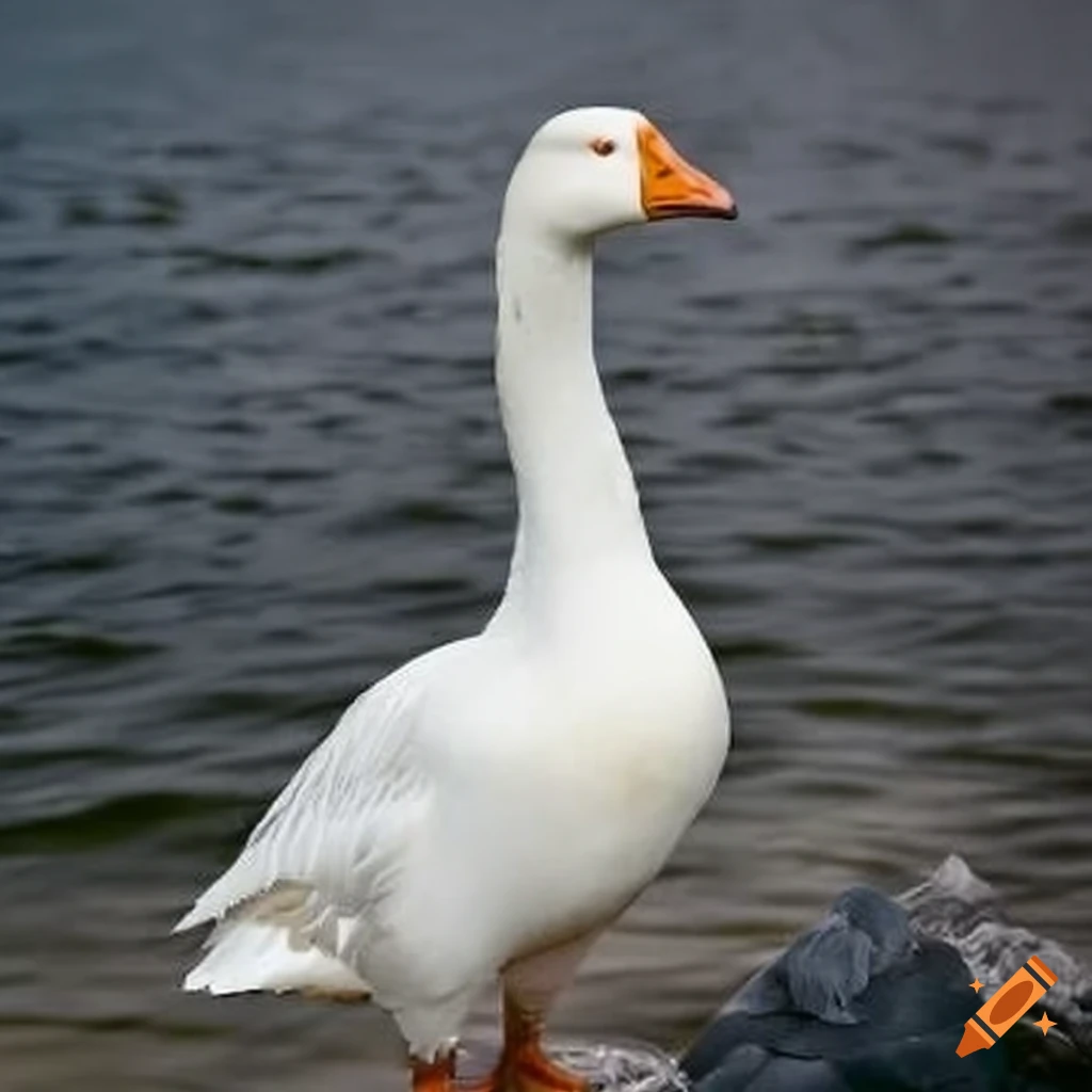 Hand holding a white goose