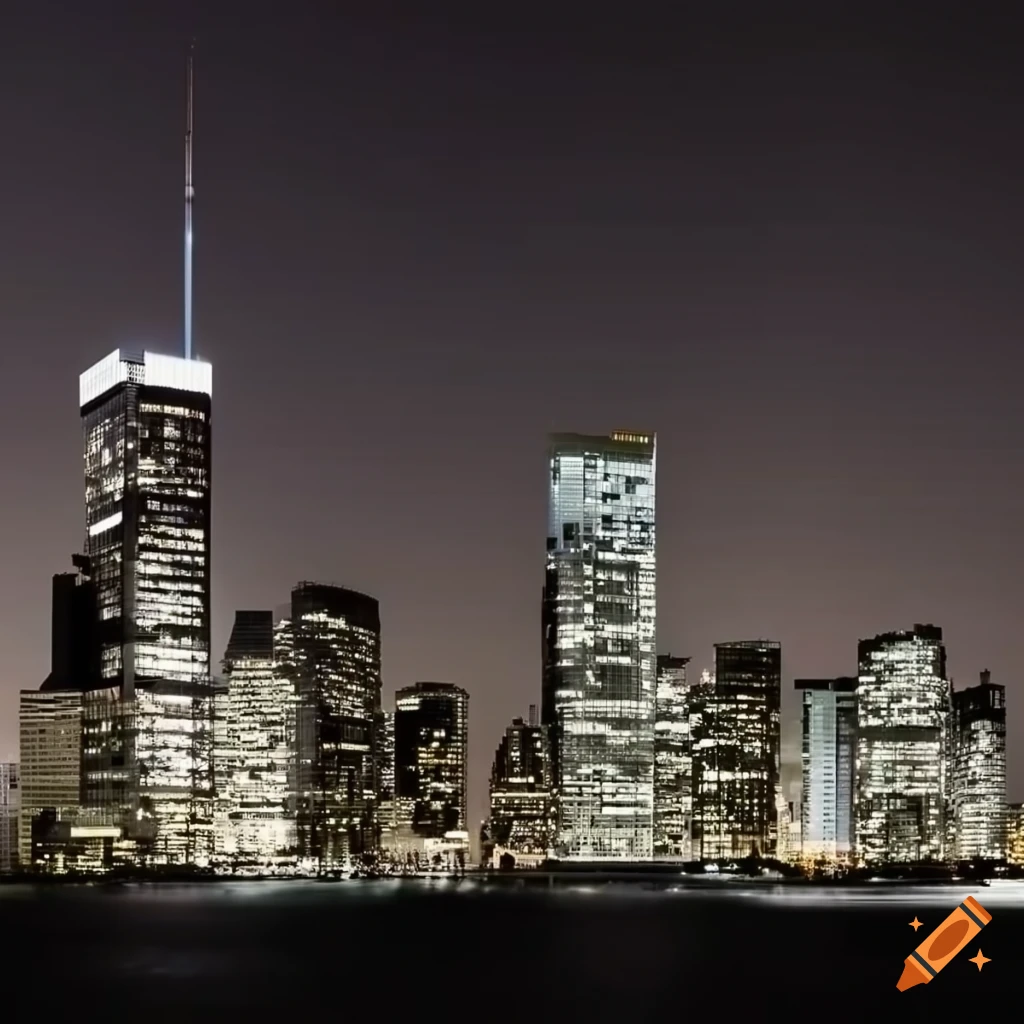 Impressive night cityscape skyline with many buildings on Craiyon