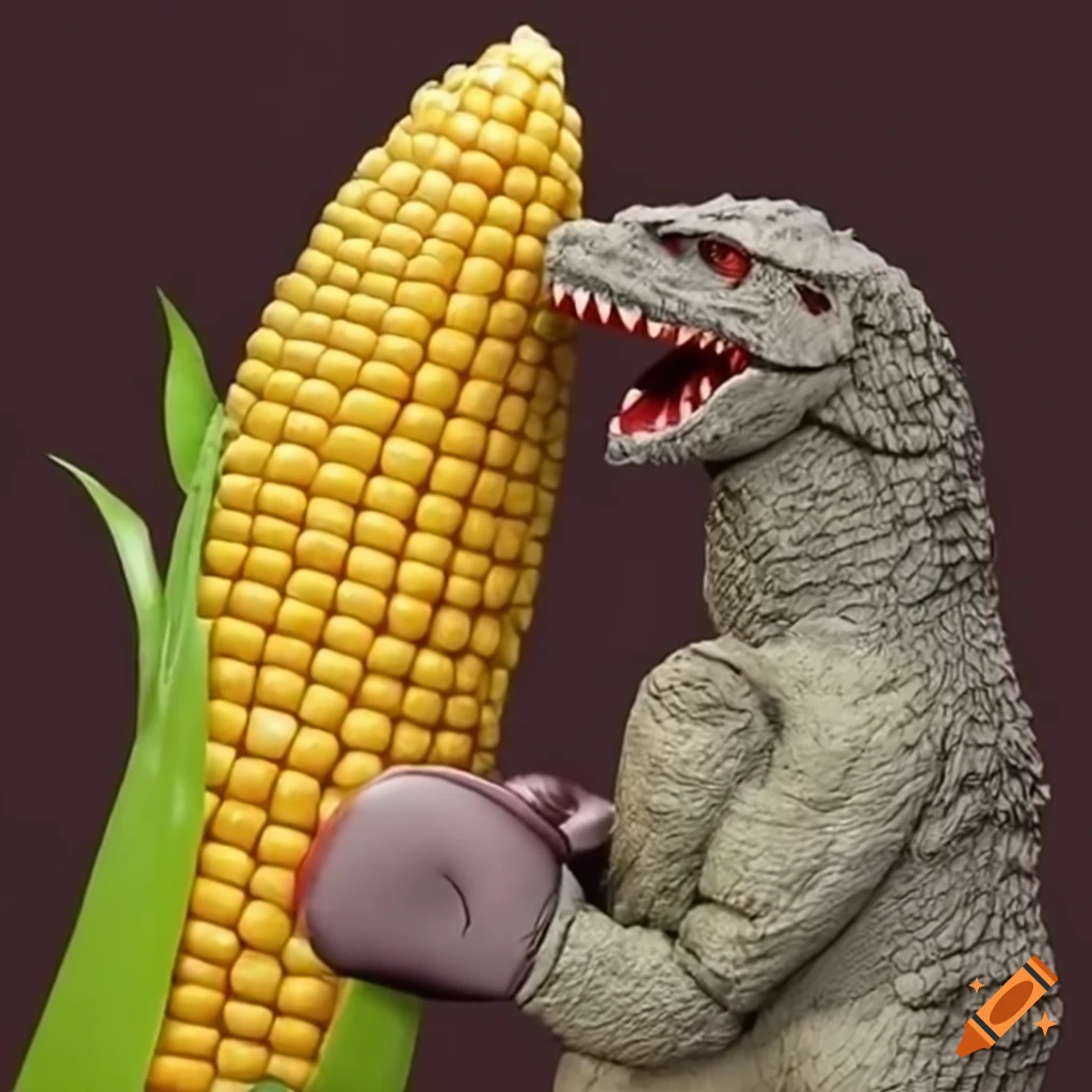 Funny image of a corn cob boxing godzilla on Craiyon