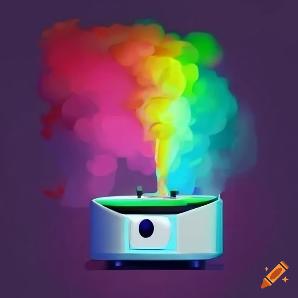 White rectangle gamer air humidifier with rainbow smoke on Craiyon