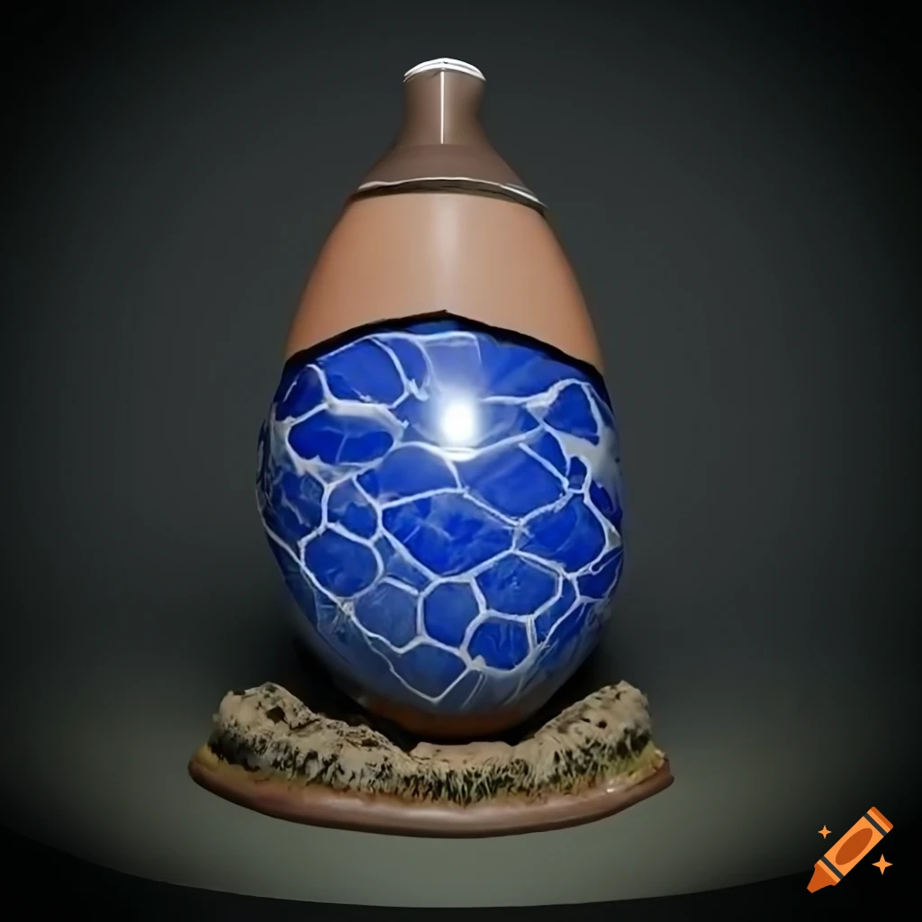 Hyperrealistic depiction of a cracked egg with unique accessories on ...