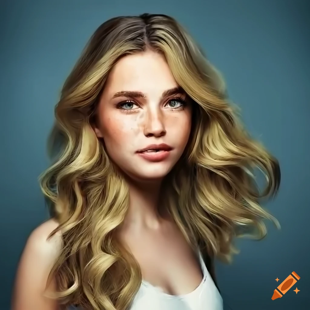 Portrait Of A Beautiful Young Woman With Freckles And Wavy Blonde Hair