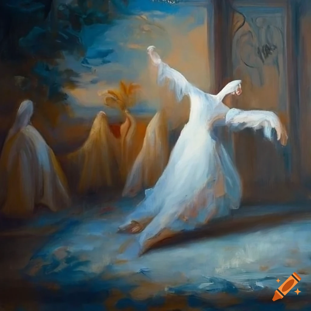 Oil painting of dancing ghosts above a sleeping person on Craiyon