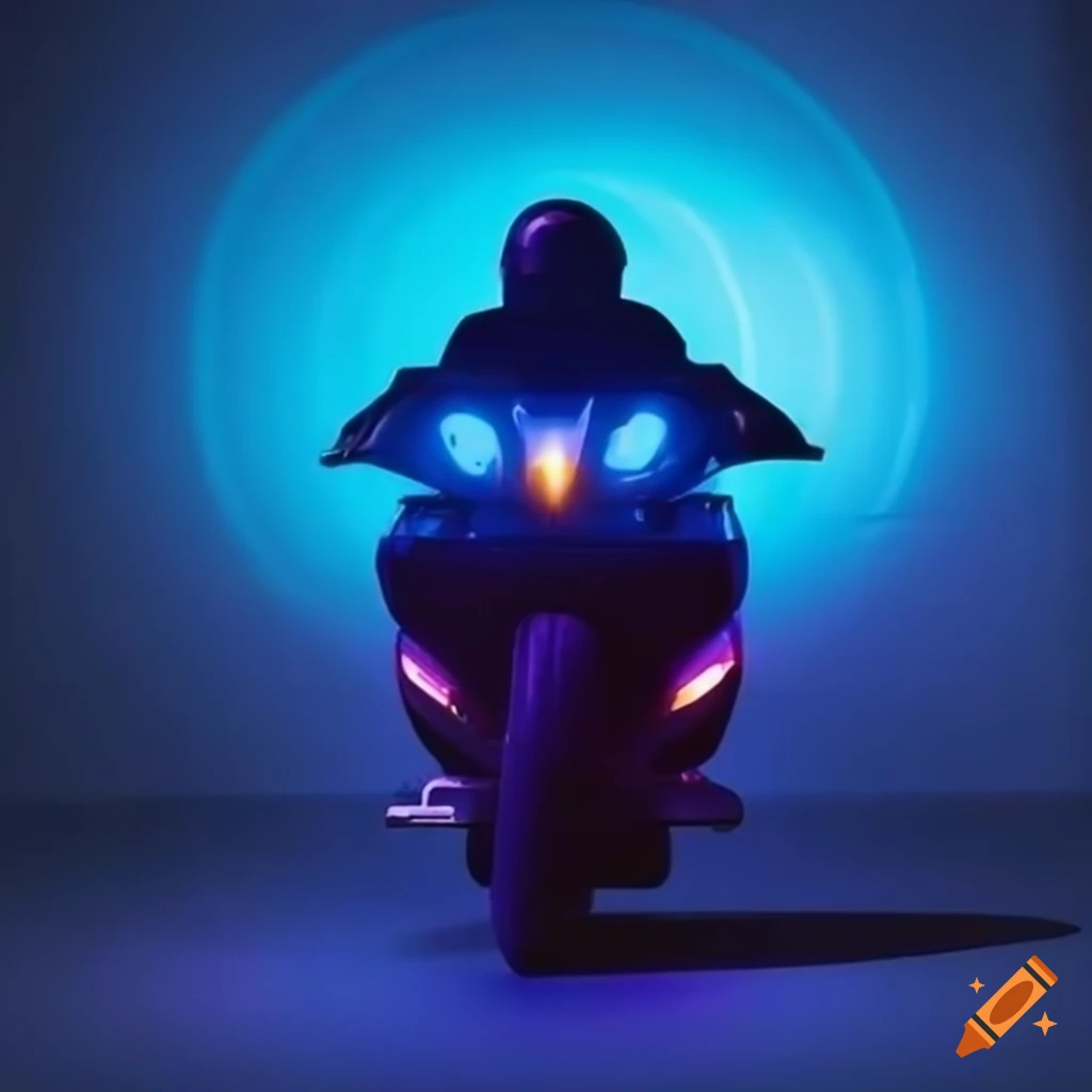 Futuristic neon blue motorcycles in urban landscape on Craiyon