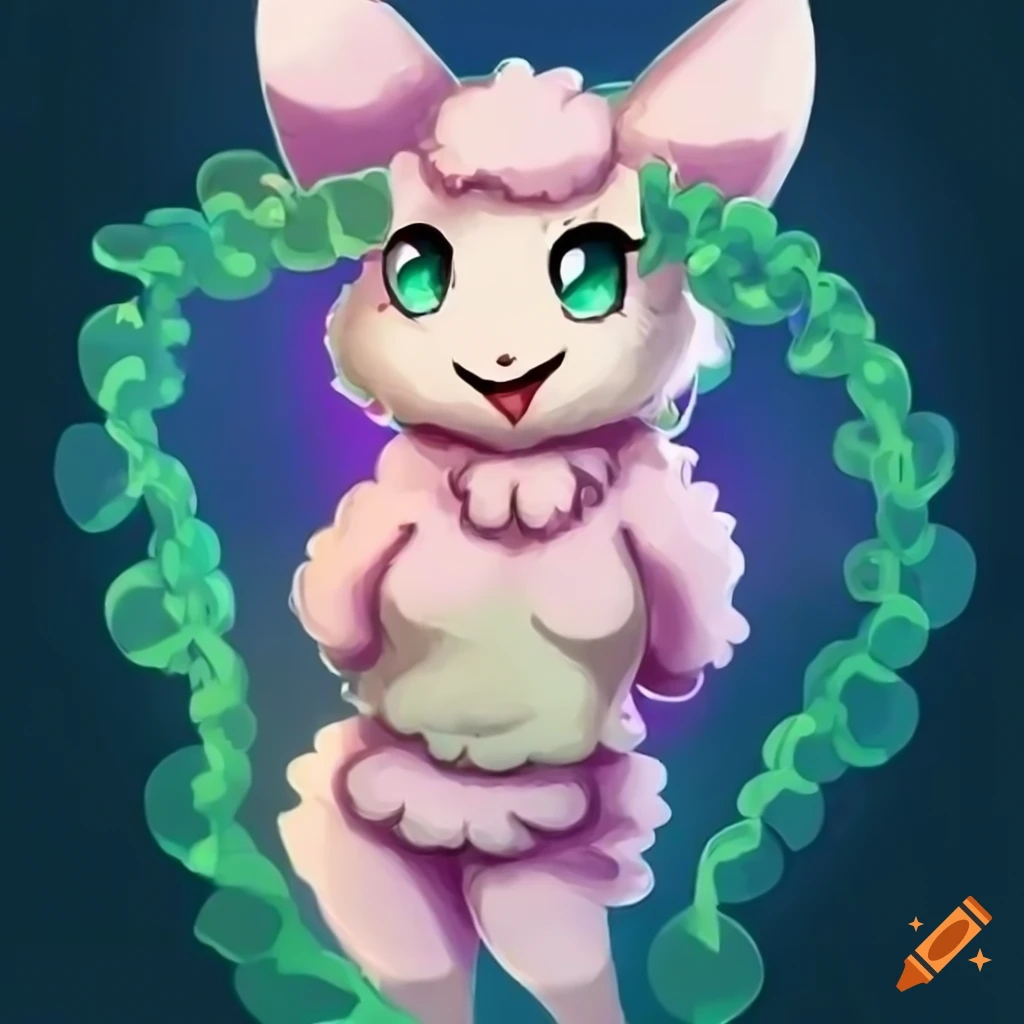 Headshot of a sheep with anthropomorphic pokemon-style features