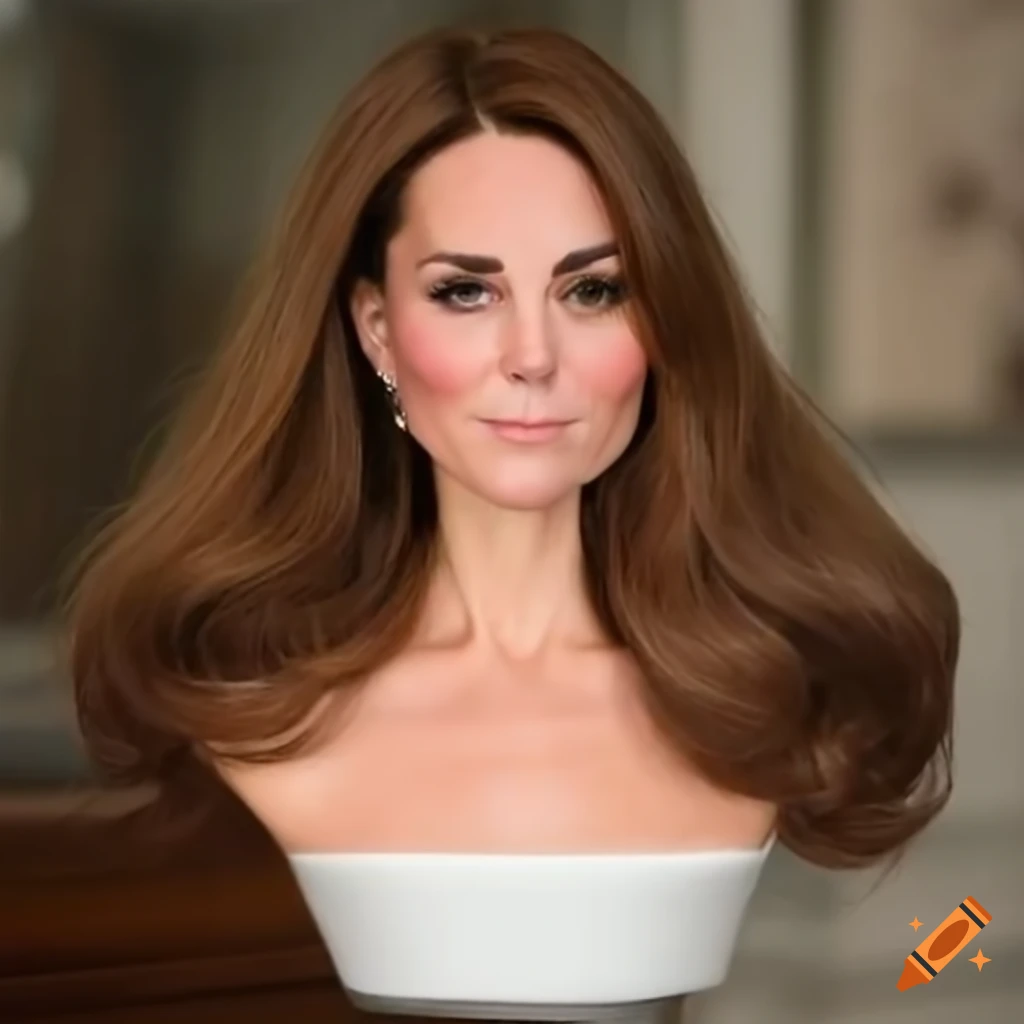 Realistic kate middleton styling head with long hair