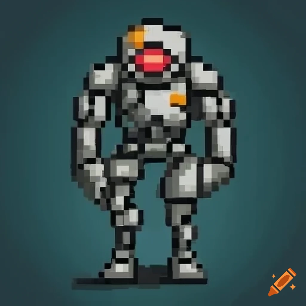 Pixel art of a salvage robot soldier on Craiyon