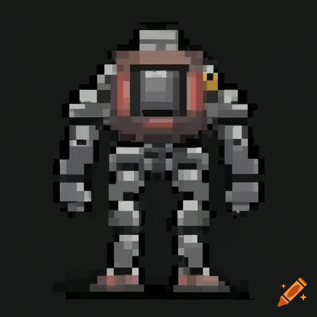 Pixel art of a salvage robot soldier on Craiyon