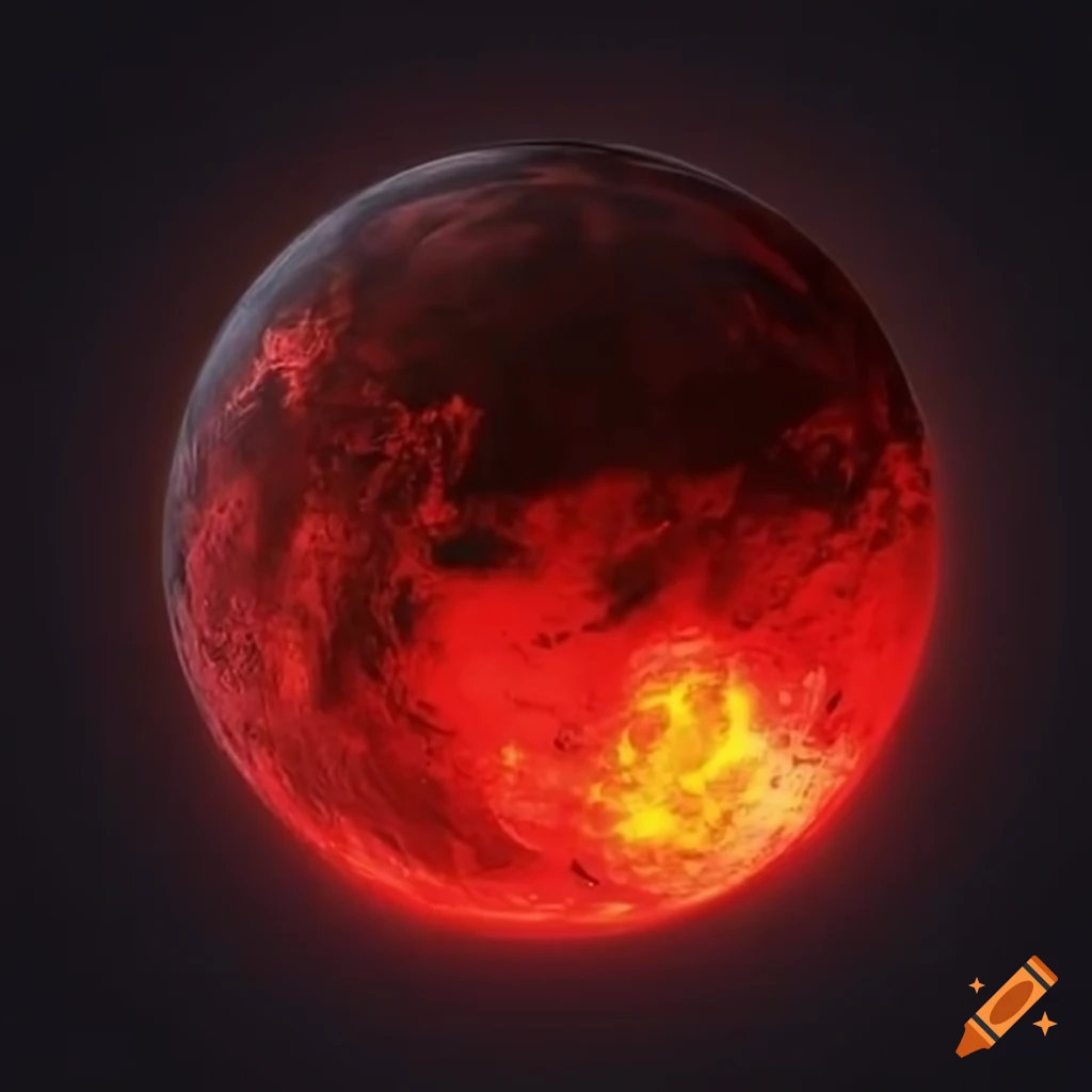 Image of a red and black volcanic planet on Craiyon