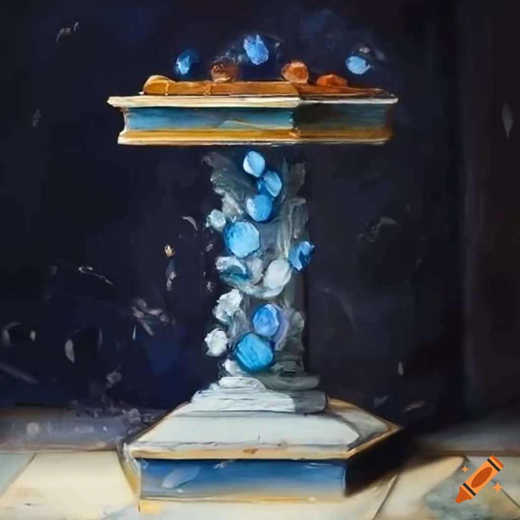 Marble altar with a floating blue crystal on Craiyon