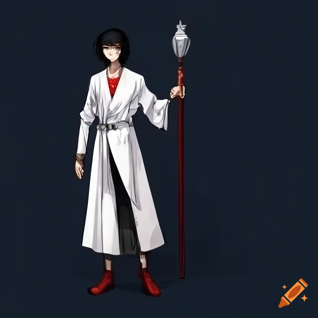 Anime-style illustration of a tall young wizard with a staff on Craiyon