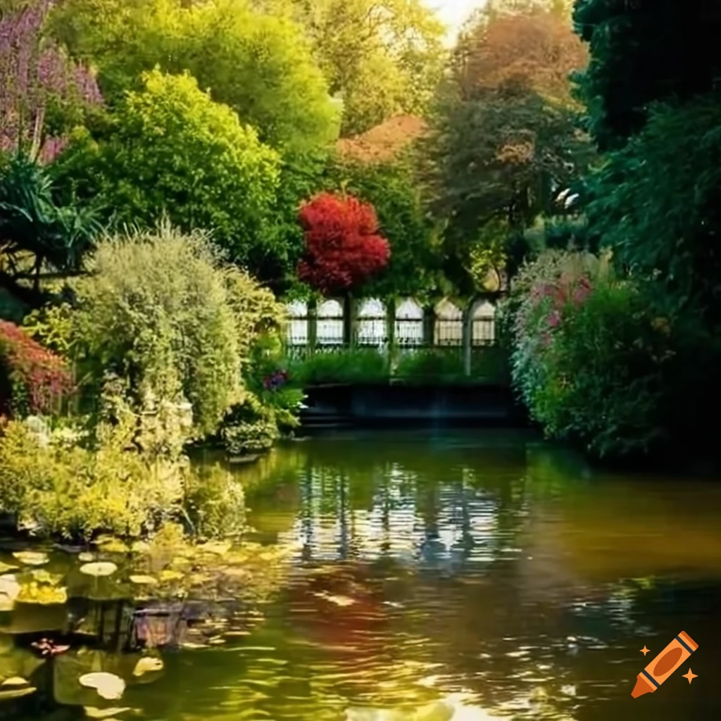Golden Victorian garden with a balcony on Craiyon