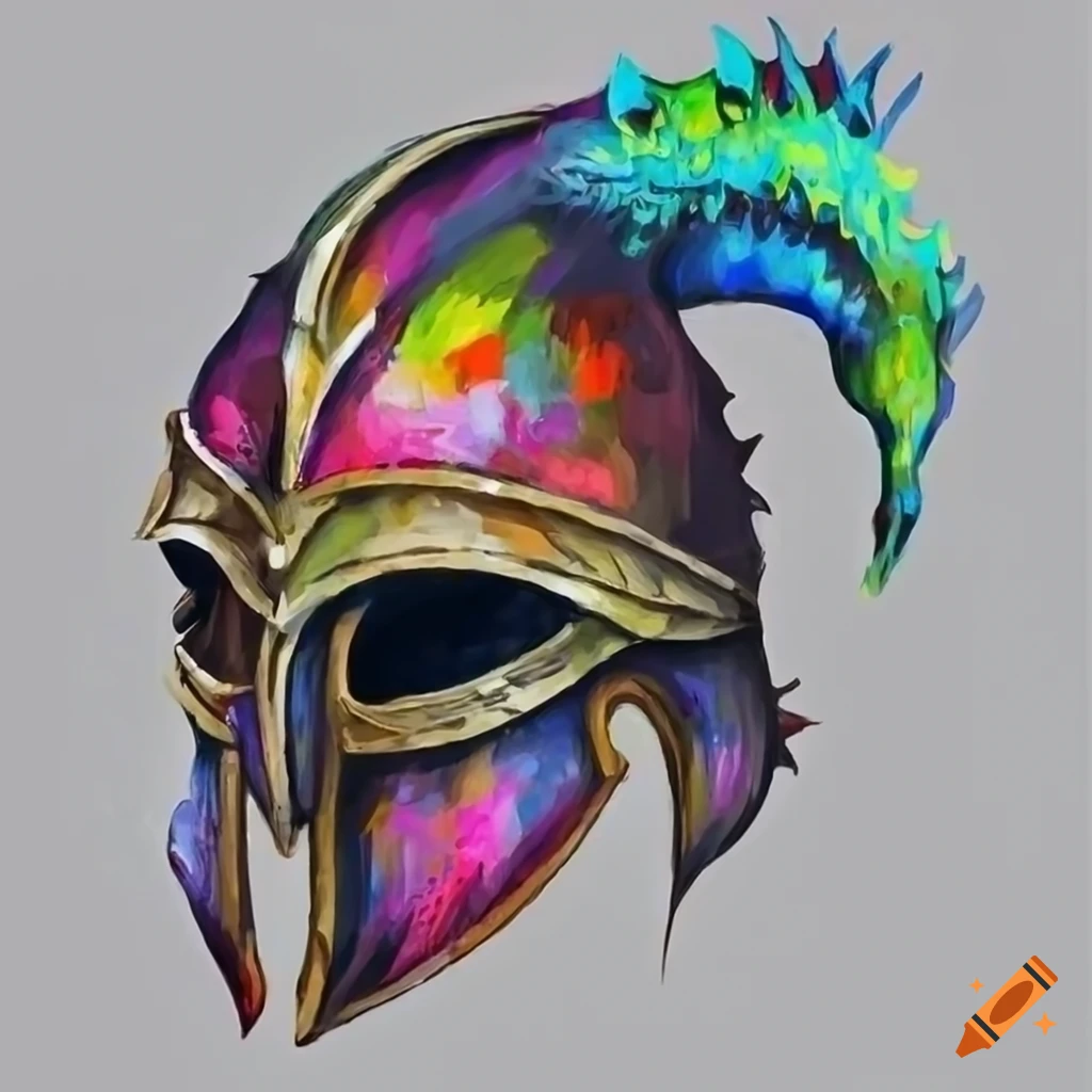 Hand-drawn fantasy dragon knight helmet