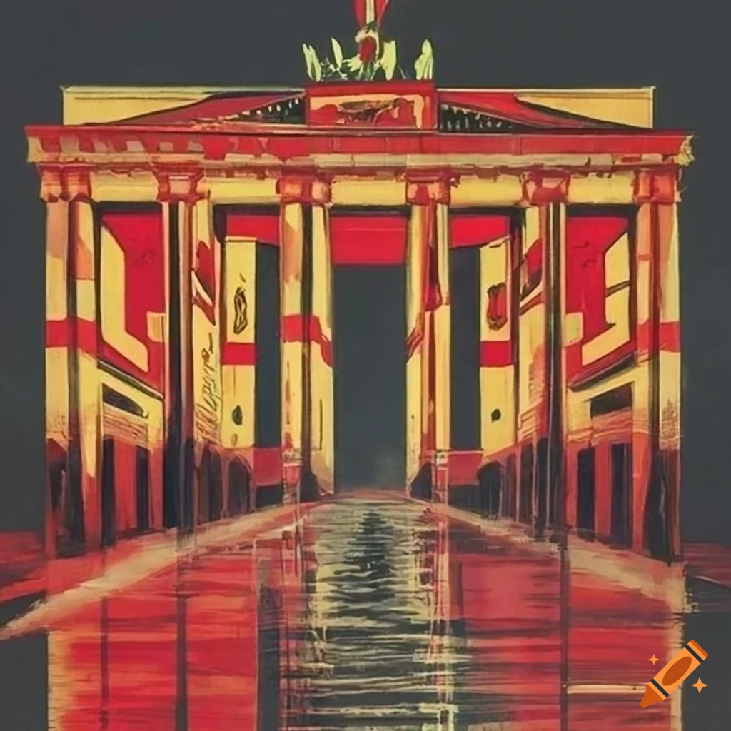 Sausage brandenburg gate in soviet propaganda style with more sausages ...