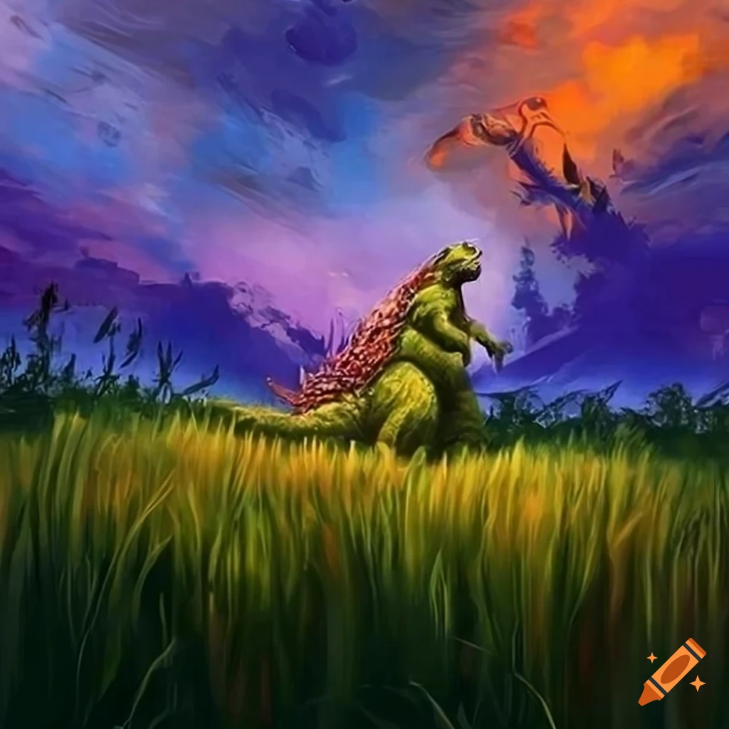Canvas painting of a grassy foreground with a midday sky backdrop on ...