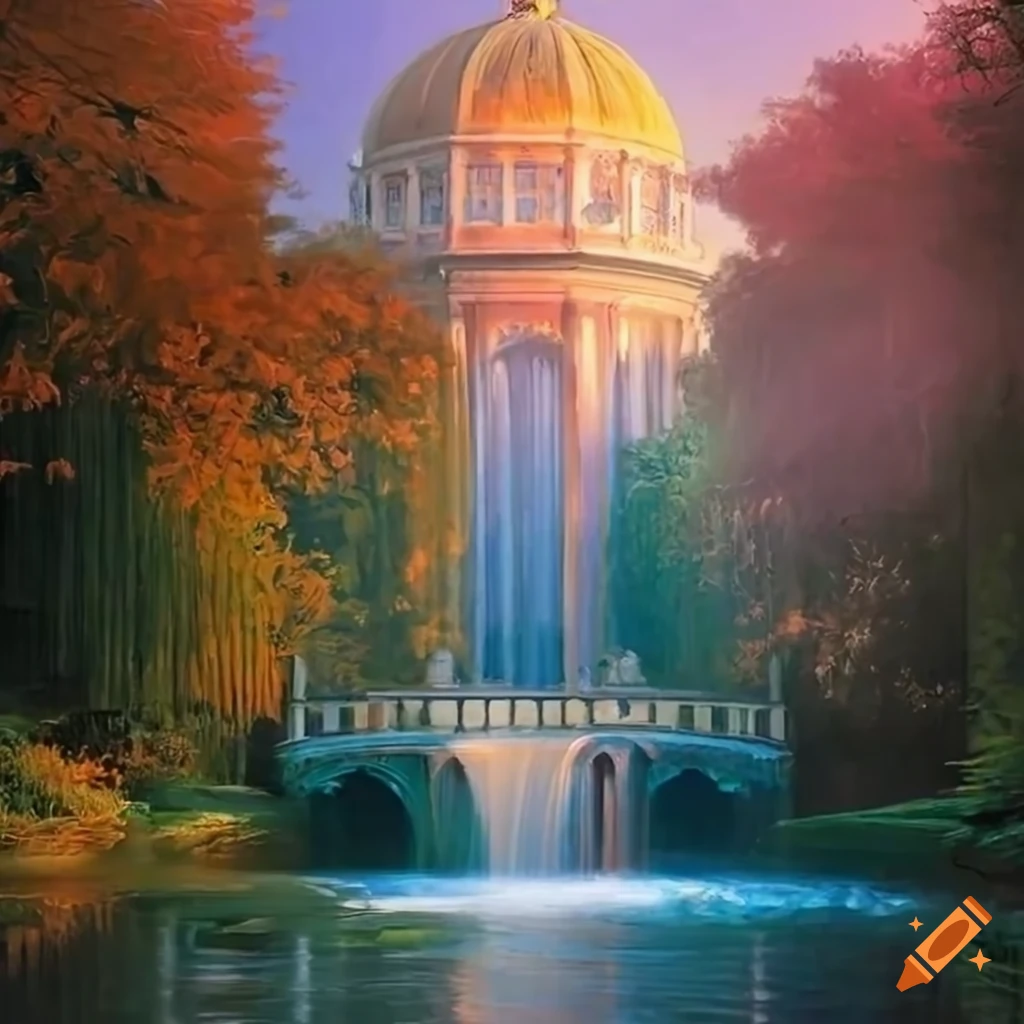Monet's victorian garden with a balcony overlooking a pond and tall ...
