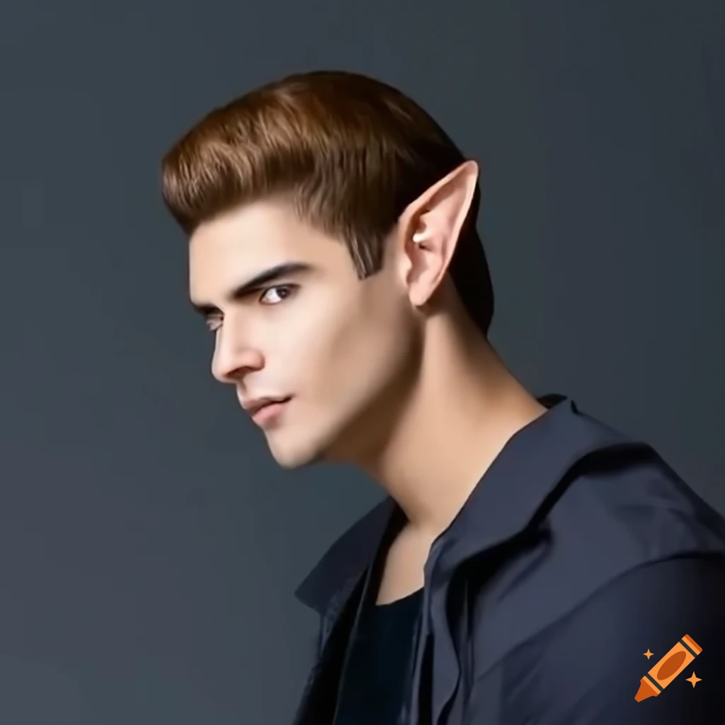 Image of a handsome male vampire with grey eyes and fangs on Craiyon
