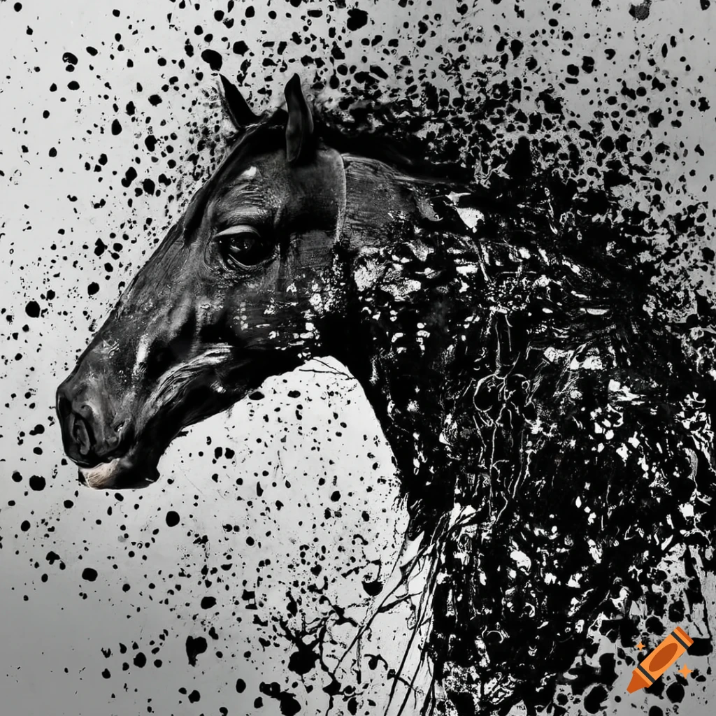 Mesmerizing black and white splatter art of a horse on Craiyon