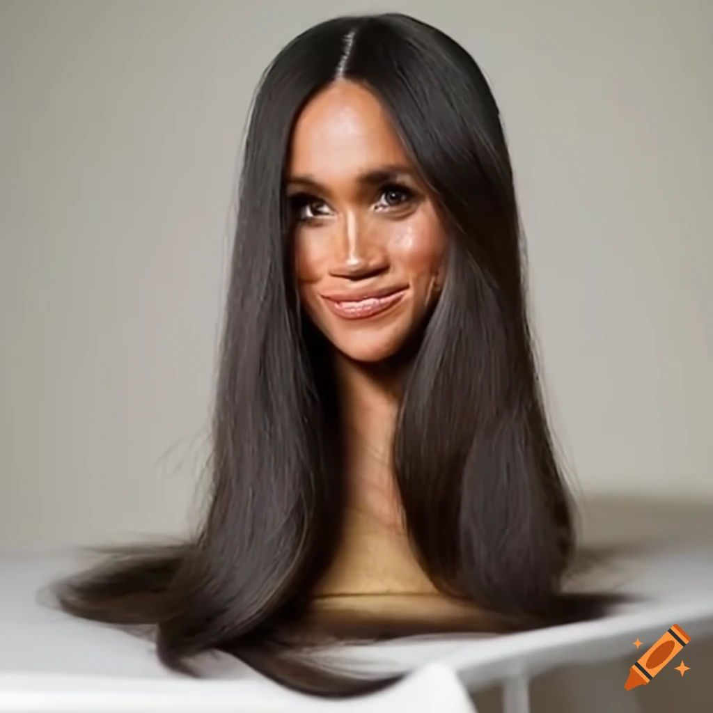 Meghan markle styling head with beautiful long hair on Craiyon