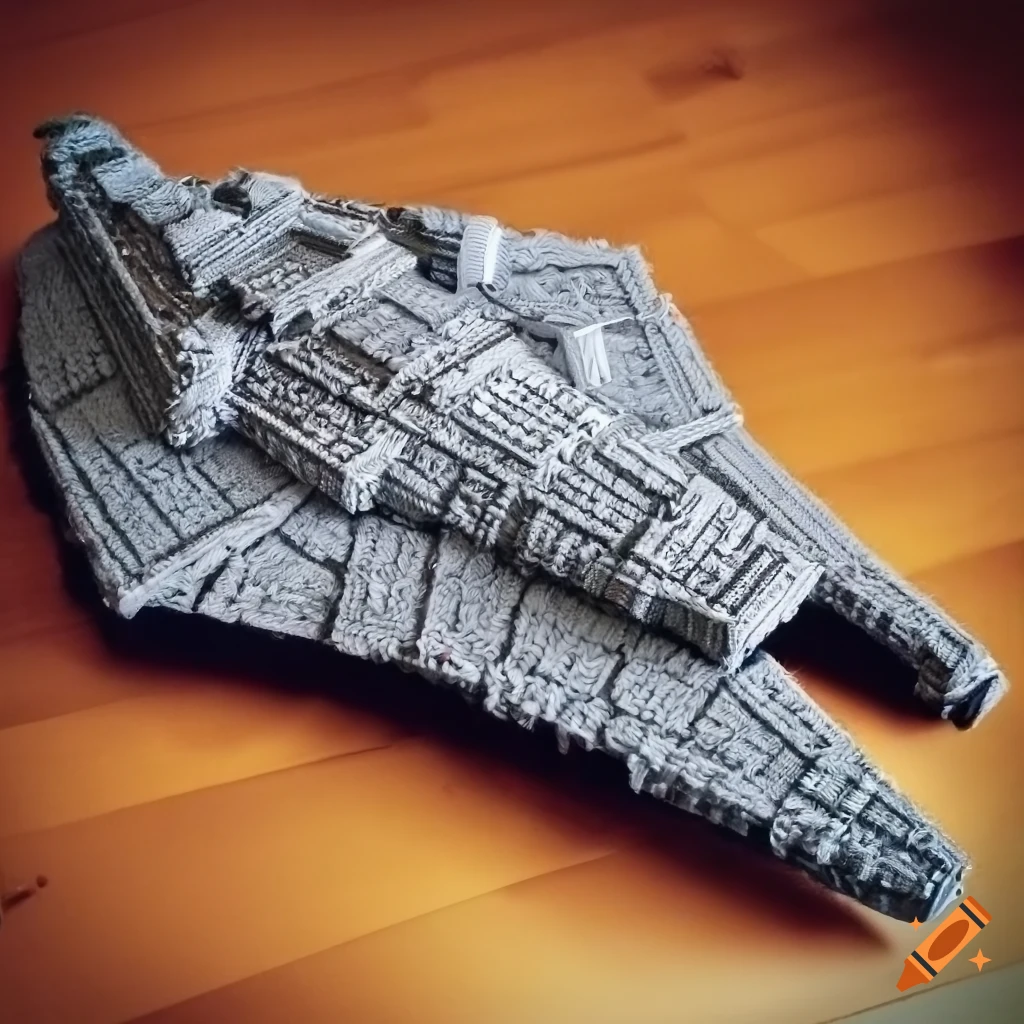 Knitted model of an imperial star destroyer on Craiyon