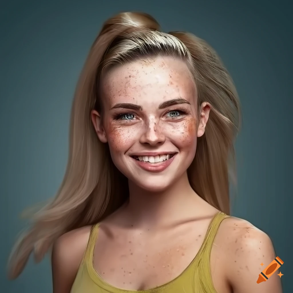 Portrait Of A Beautiful Woman With Blonde Hair And Freckles On Craiyon