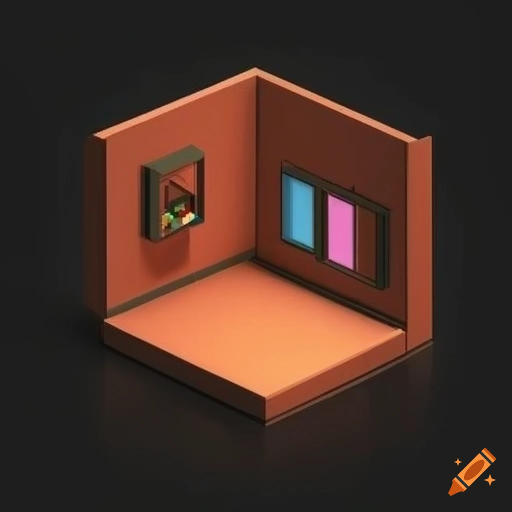Isometric 8-bit design of a blank room on Craiyon