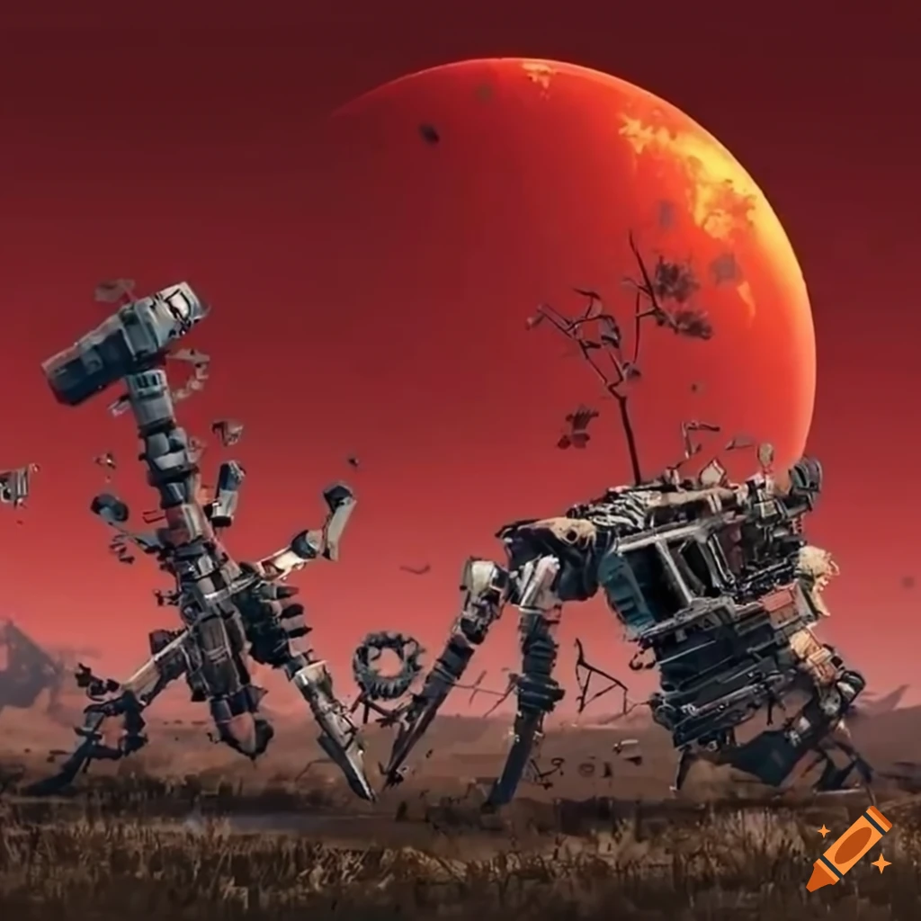 Image of a post-apocalyptic battle between robots and sentient plants ...