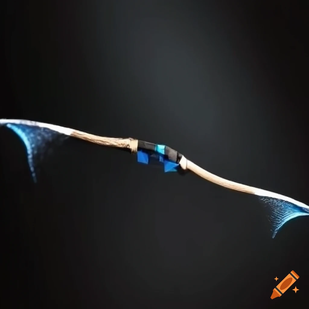 Black and silver long bow with blue string