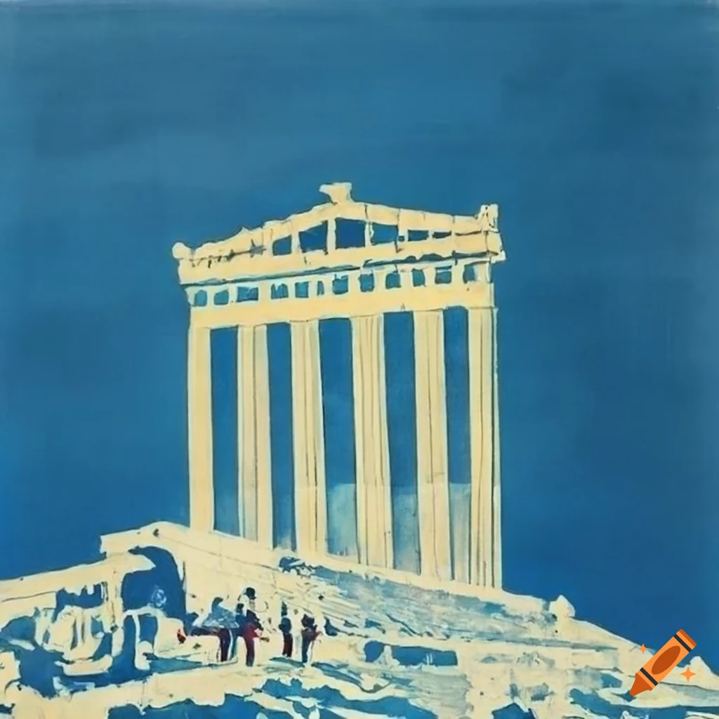 Athens and the parthenon at sunset in wpa style art on Craiyon