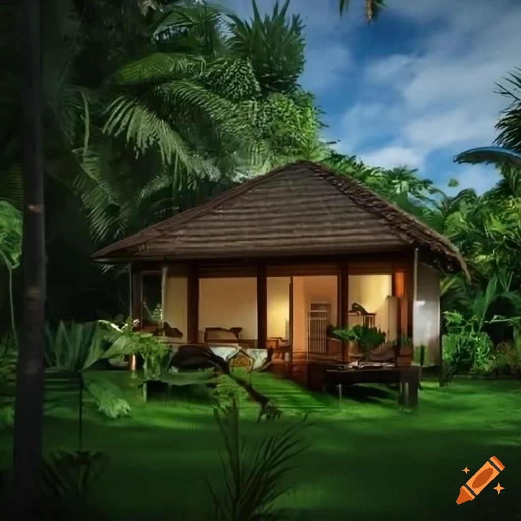 3D rendering of a bungalow in tropical Thailand on Craiyon