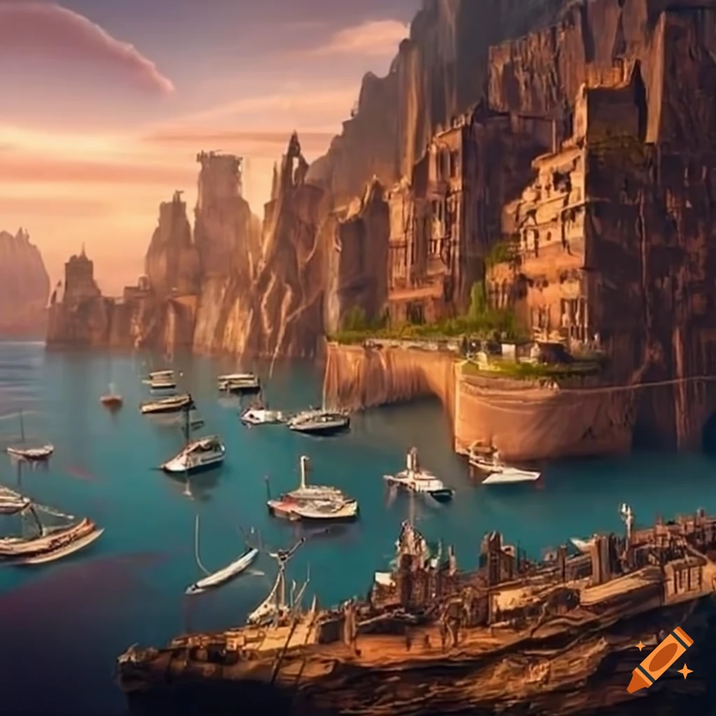 Front view of a fantasy city built into a cliff on Craiyon