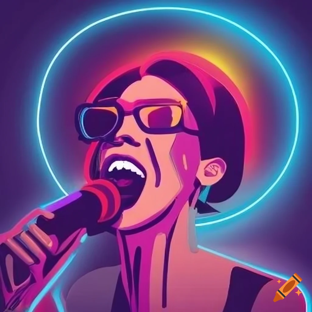 Neon-style singer with microphone on Craiyon