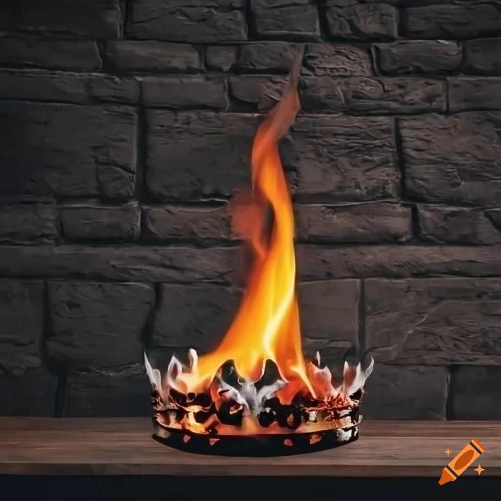 Medieval crown on fire in a dark room on Craiyon