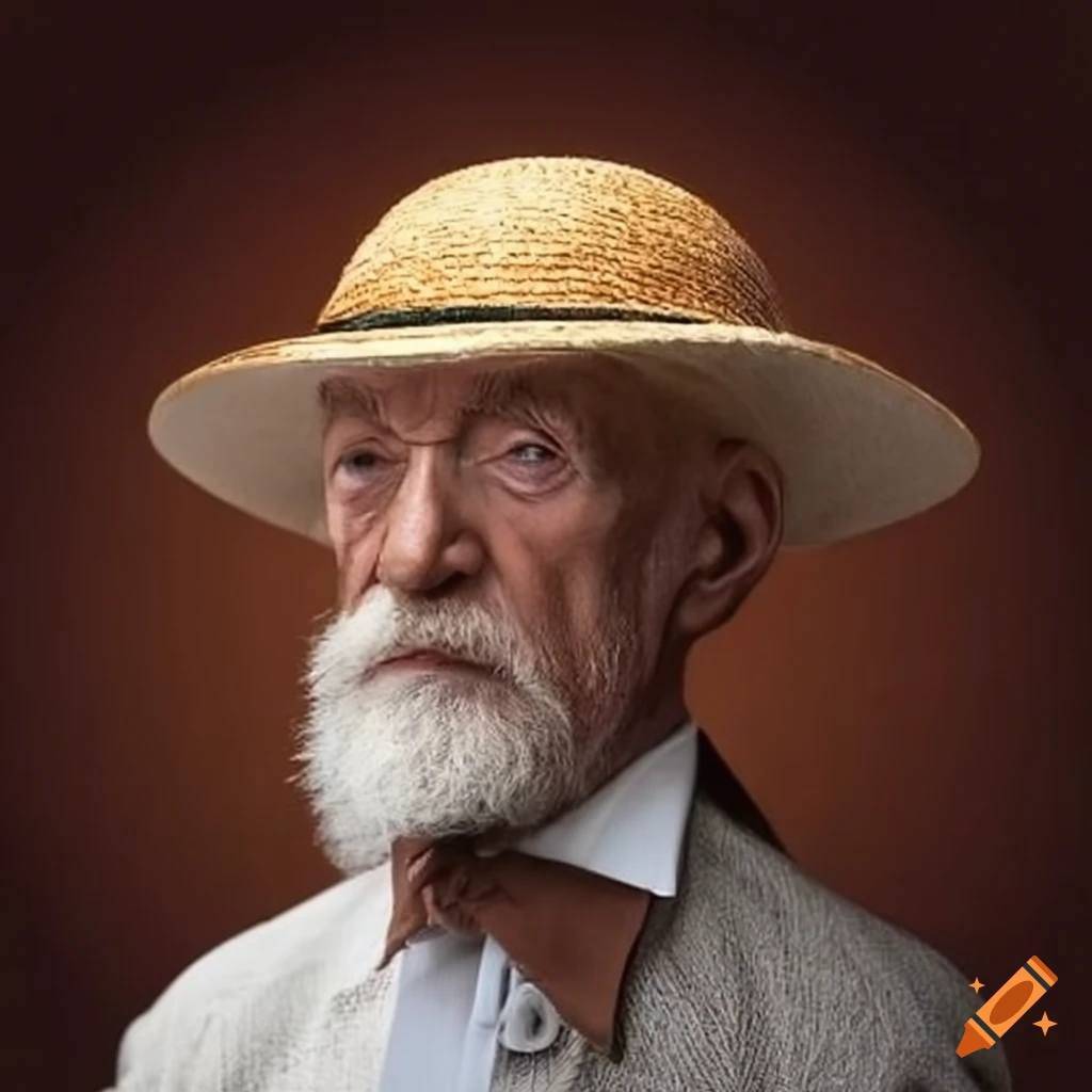 Image of a strong and balding shop proprietor with a straw cap on Craiyon