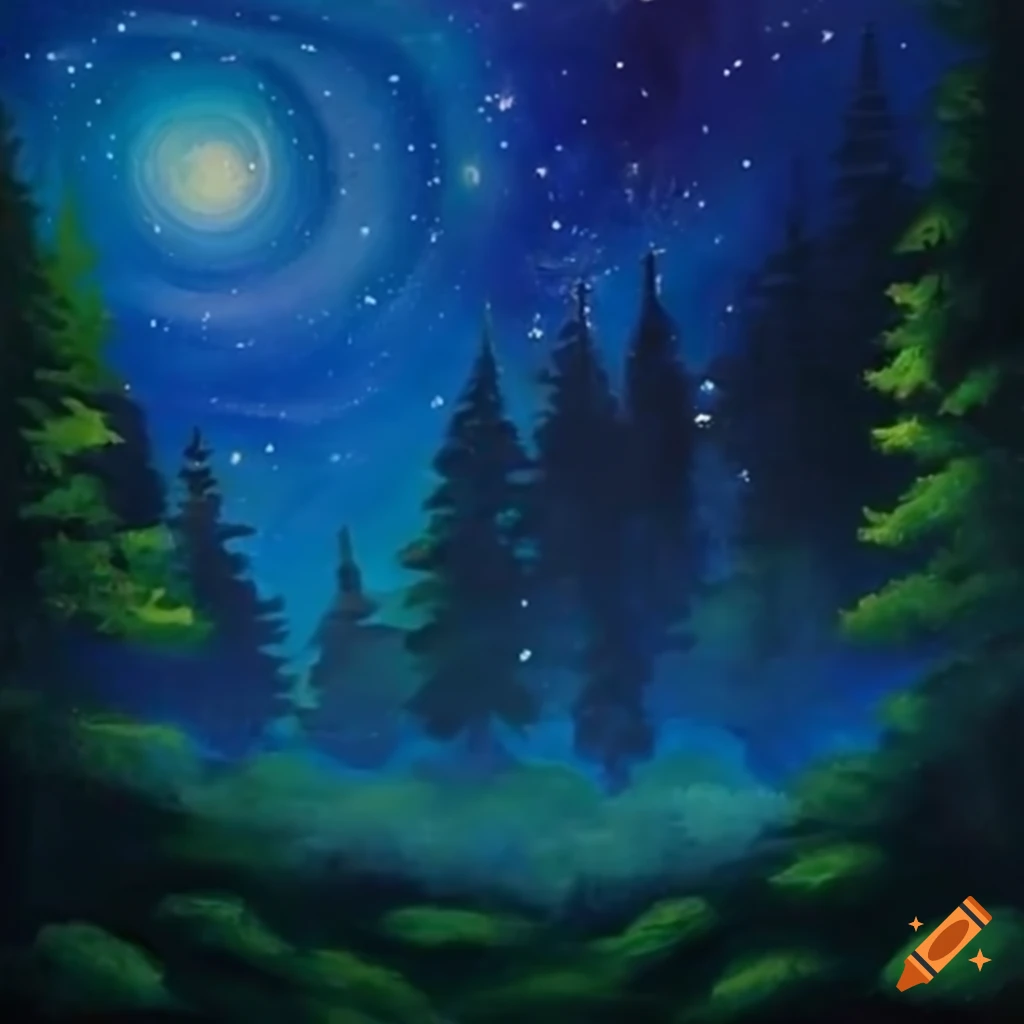 Oil painting of stars shining in the night sky
