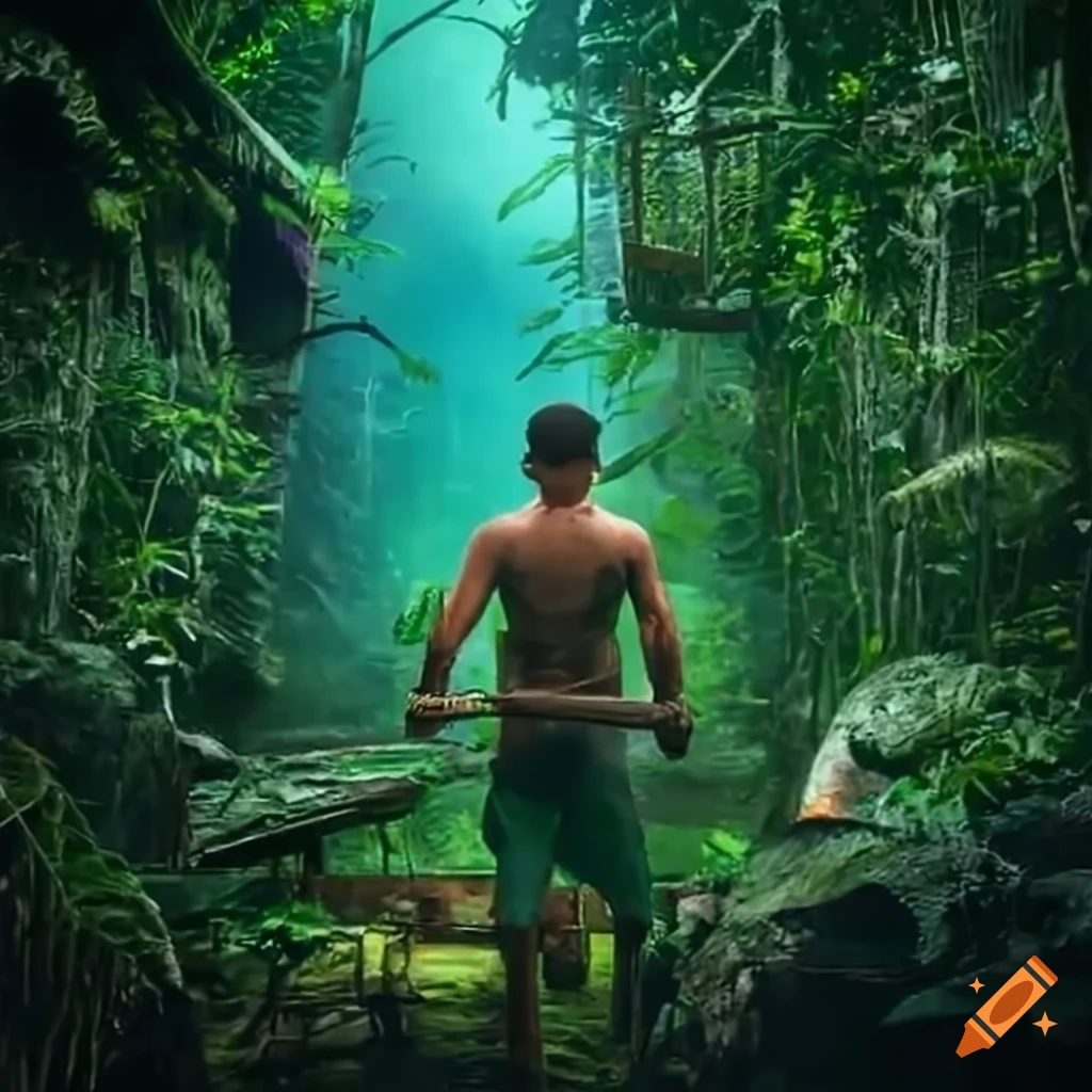Screenshot from the game with a character in the Amazon Jungle on Craiyon