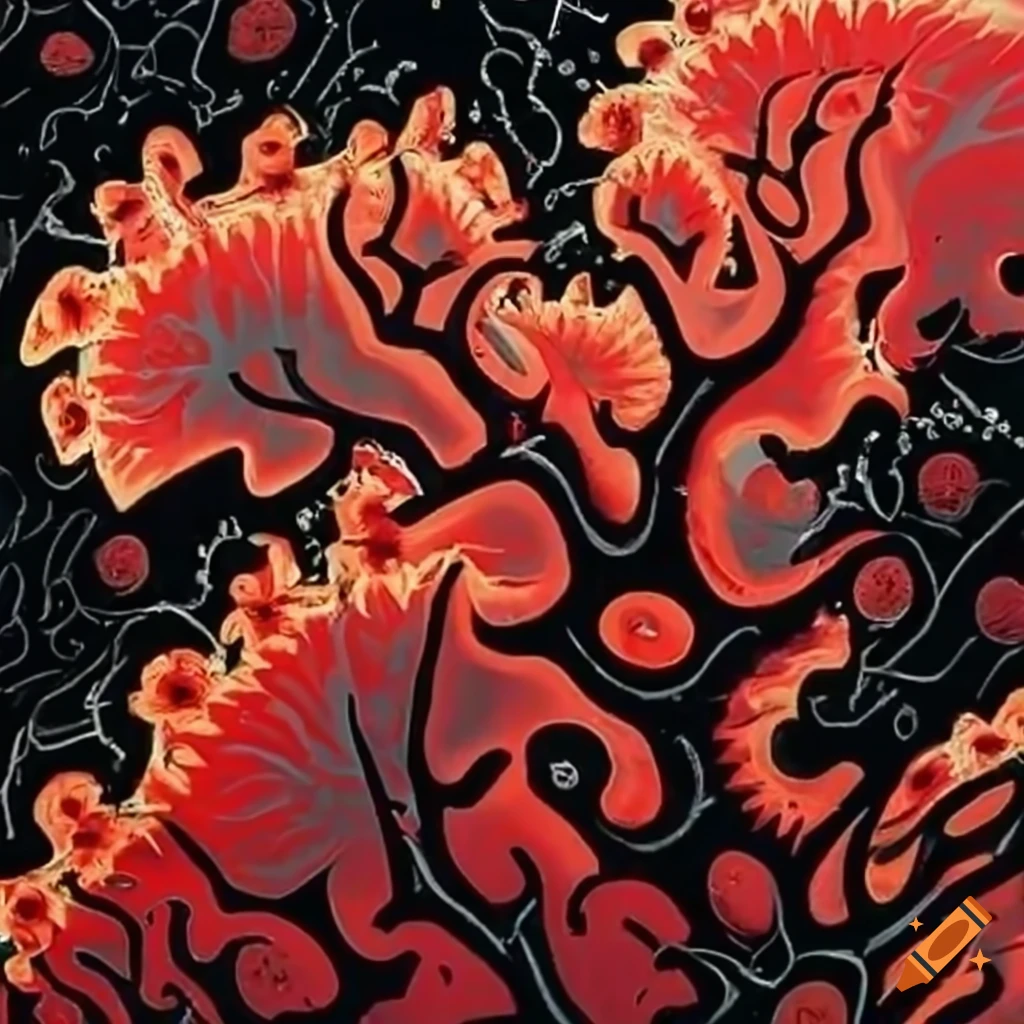 Artistic representation of a coral reef with graffiti elements on Craiyon