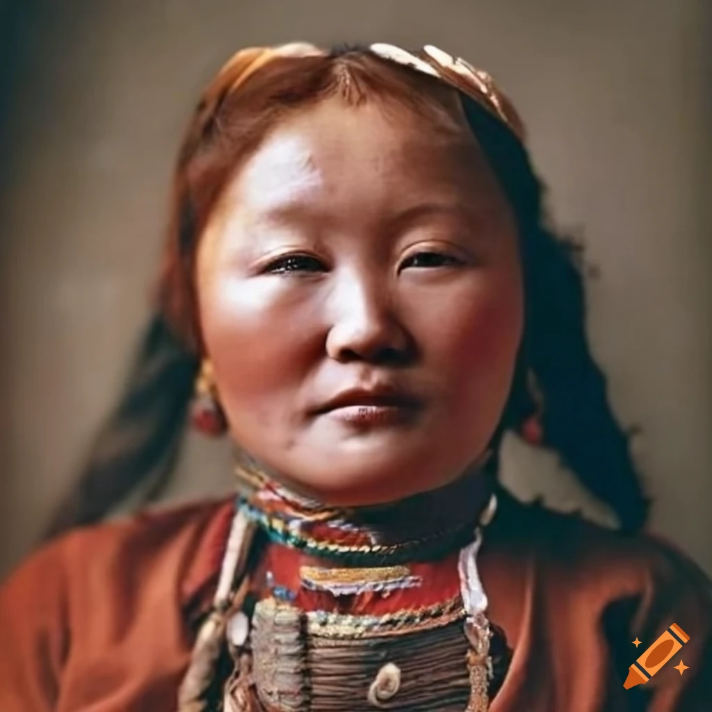 Portrait of a ginger haired tuvan woman on Craiyon