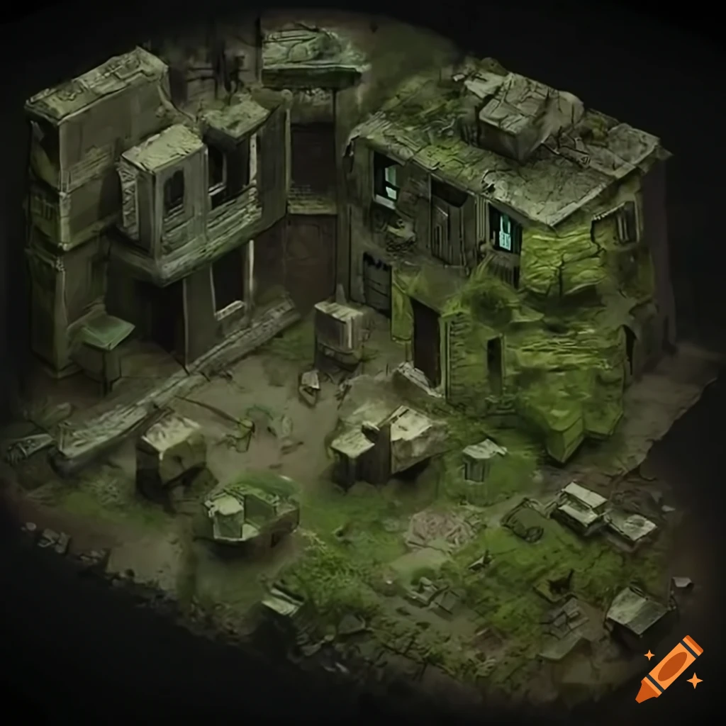 Detailed isometric concept art of a post-soviet landscape on Craiyon