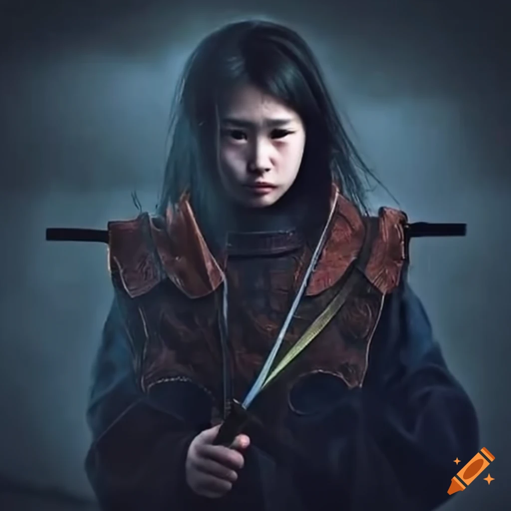 Asian woman fighter with a dizzy expression on Craiyon