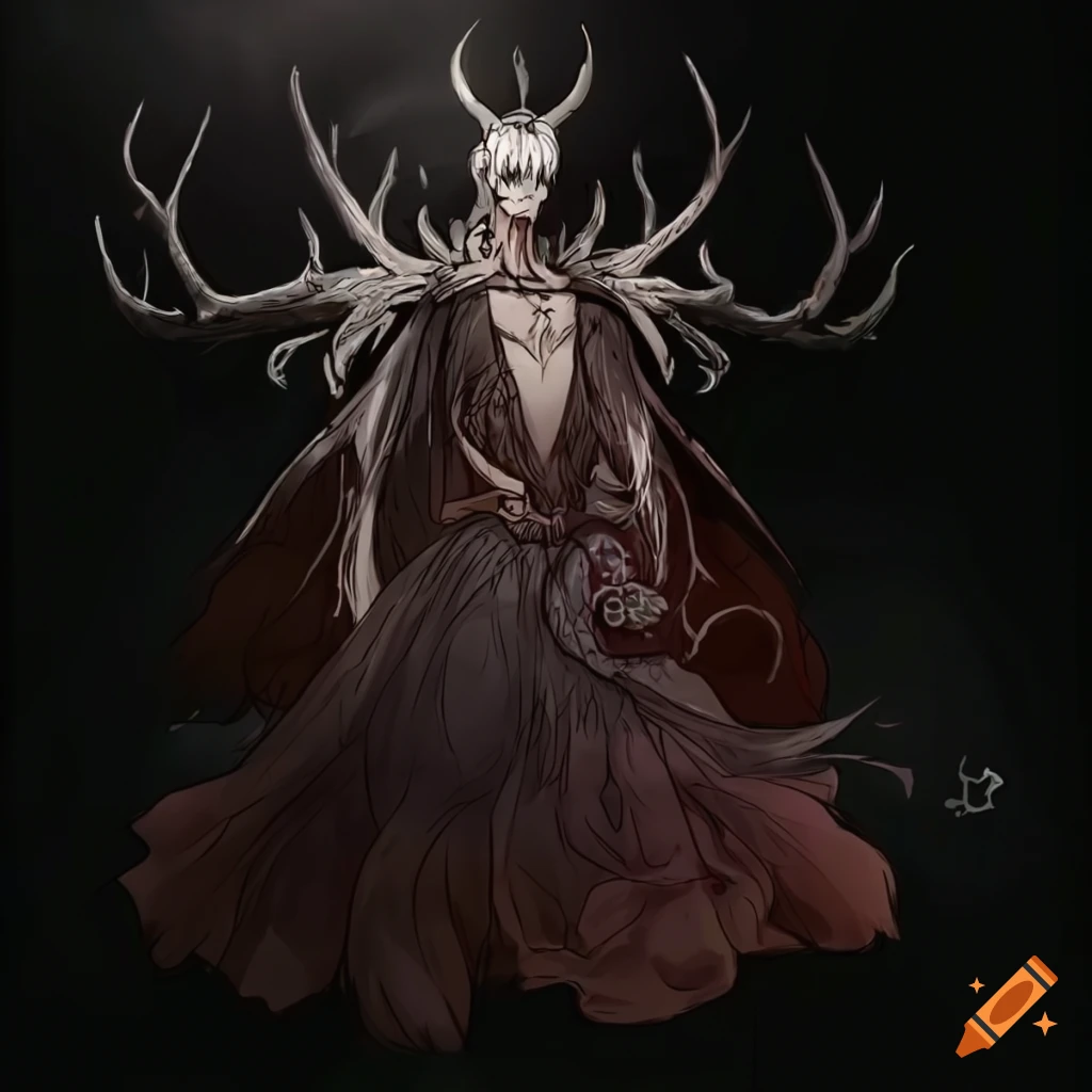Illustration of Erlking, a fairy man with antlers in a dark forest on ...