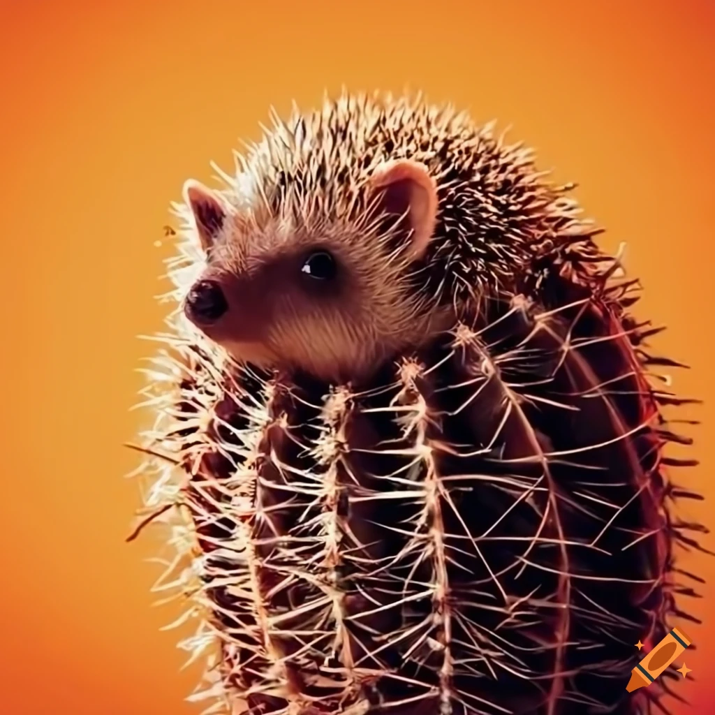Cute hedgehog interacting with a cactus